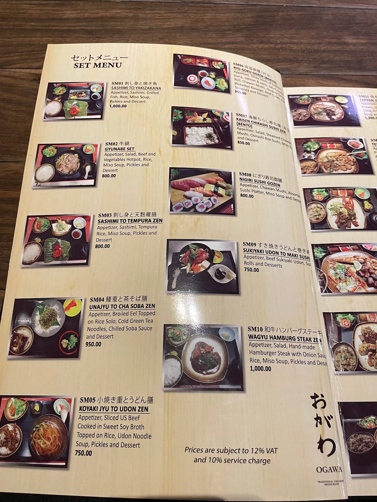 Menu at Ogawa restaurant, Taguig, The Fort Strip