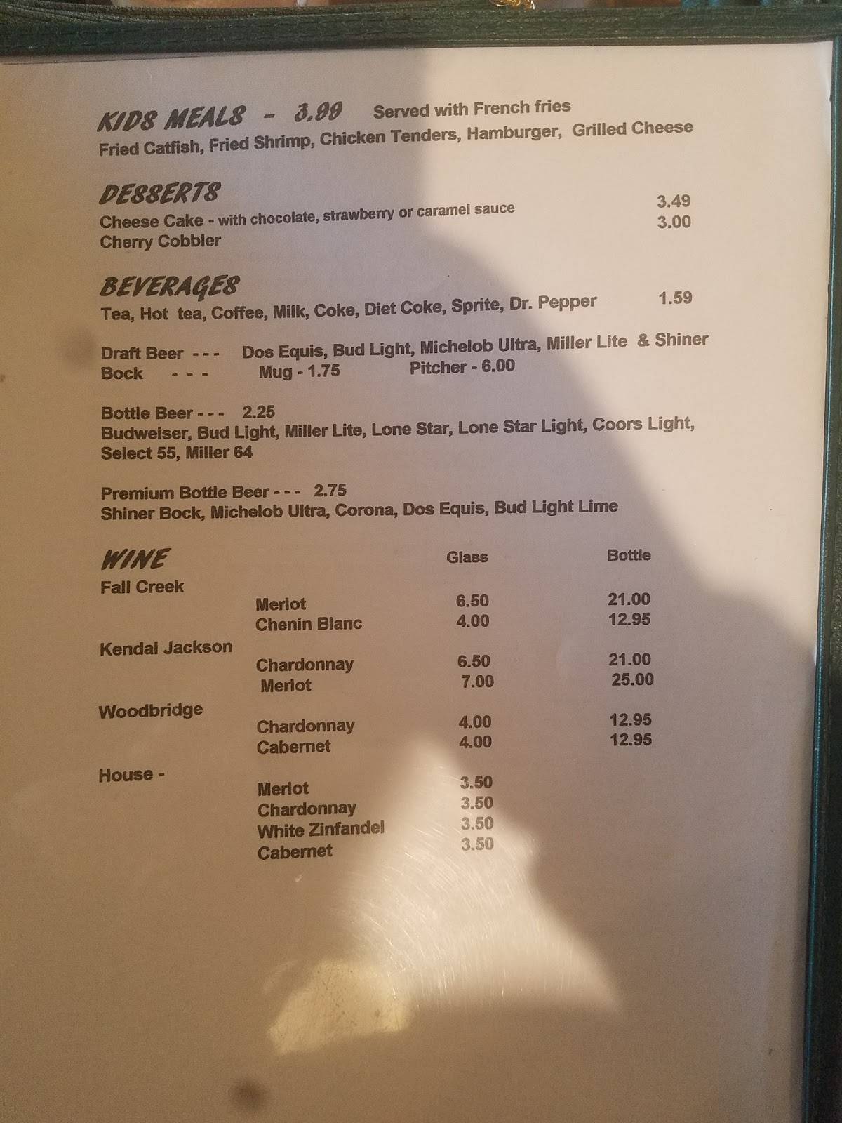 Menu at On Deck Restaurant, Brenham