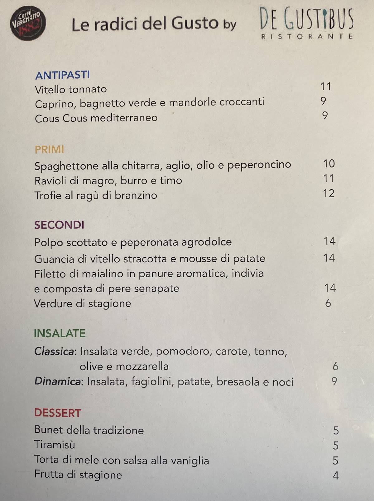 Menu au Osteria Le Radici del Gusto restaurant, Chieri