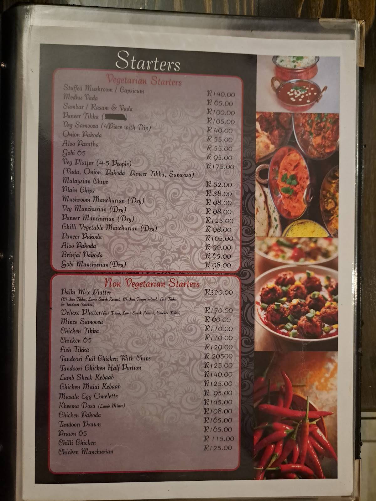 Menu at PALKI RESTAURANT DURBAN, Durban