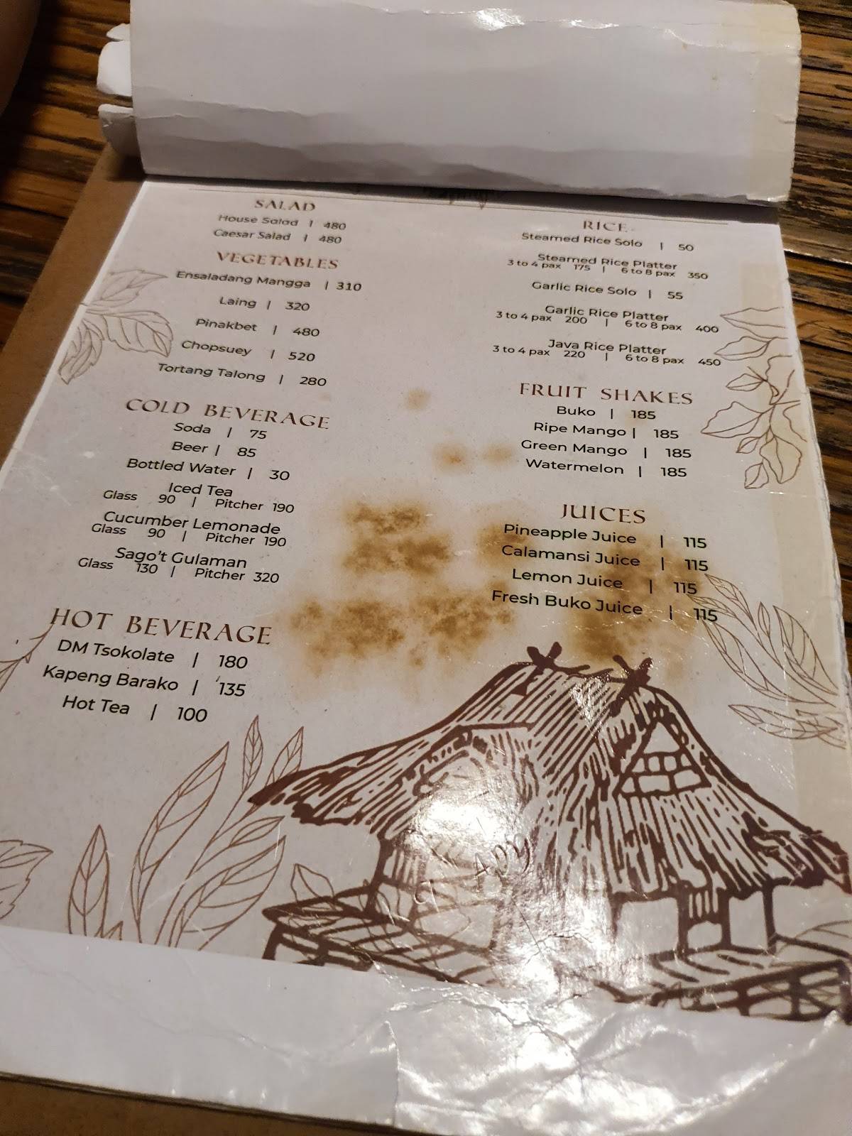 Menu at Pamahaw restaurant, Silang