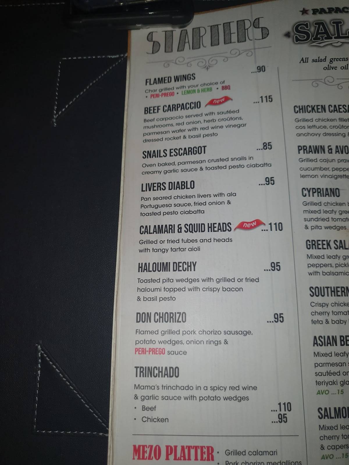 Menu at Papachinos Boksburg restaurant, Boksburg