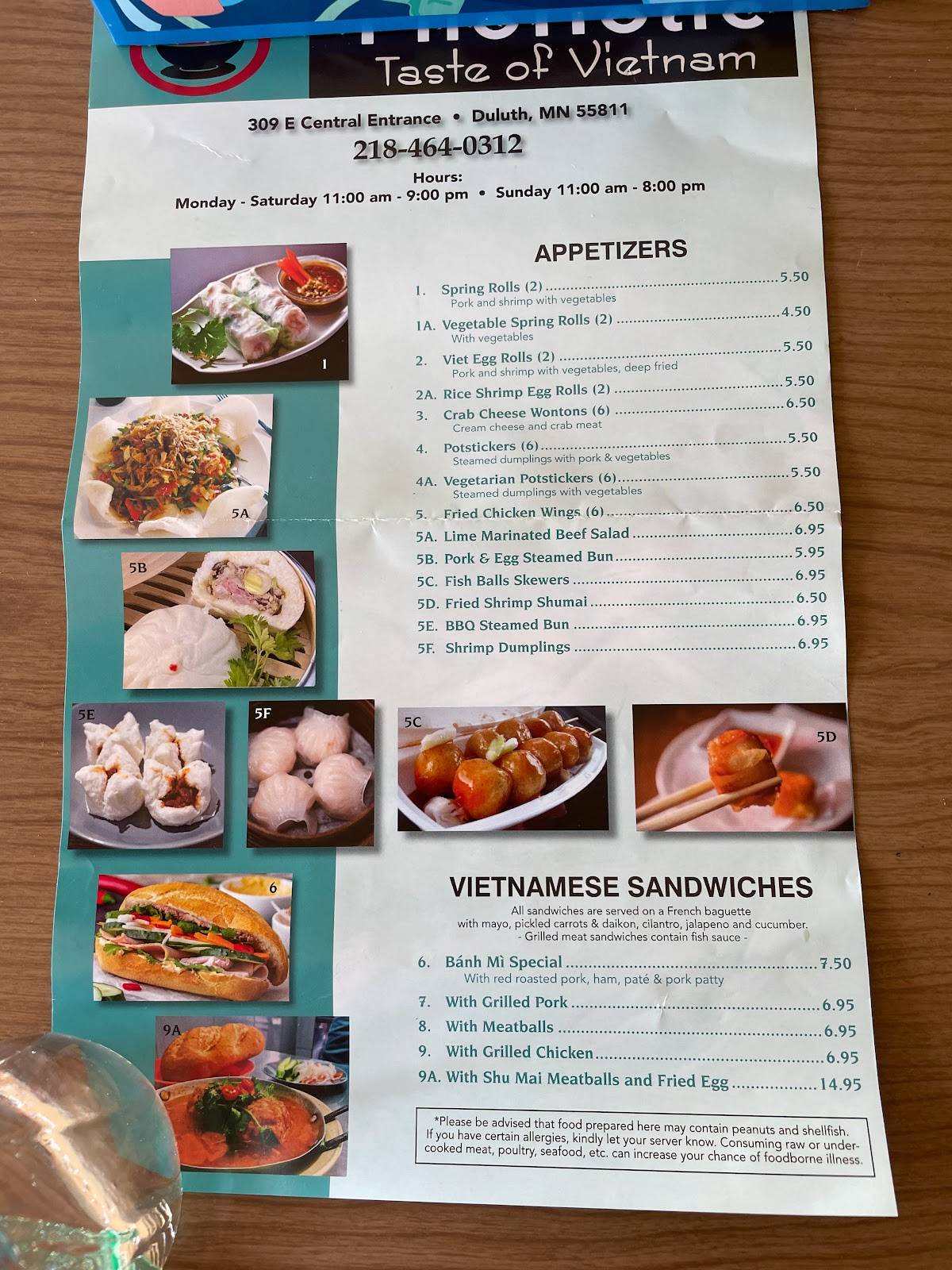 Menu at PhởHolic Taste of Vietnam restaurant, Duluth