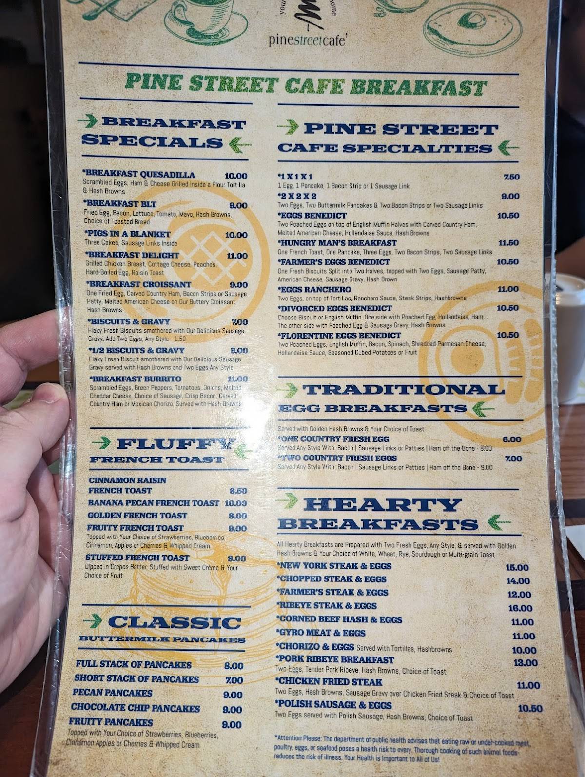 Menu at Pine Street Cafe, Burlington