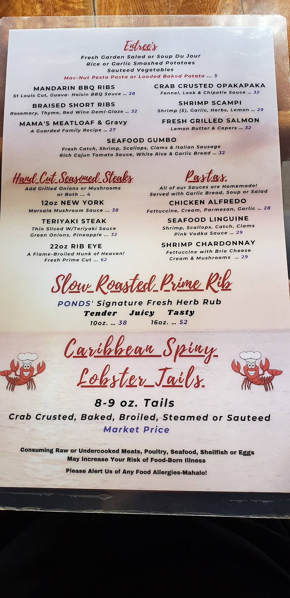 Menu at Ponds Hilo restaurant, Hilo