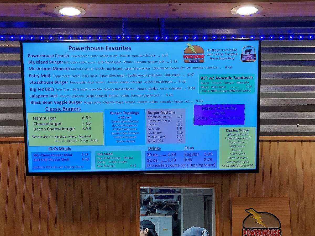 Menu at Powerhouse Burger restaurant, Pilot Point
