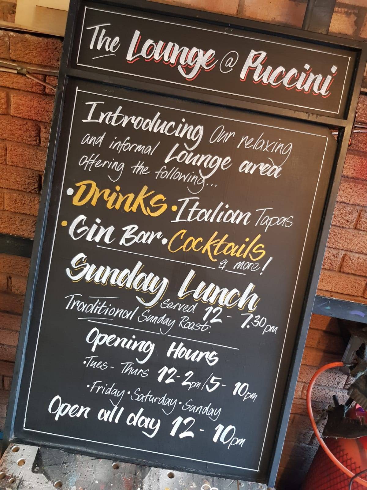 Menu at Puccini Restaurant, Newcastle upon Tyne