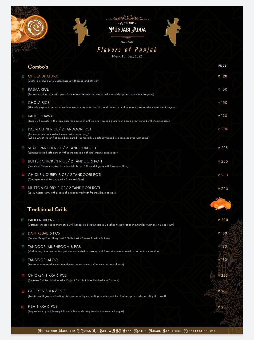 Menu at Authentic Punjabi Adda - North Indian Food, Bengaluru