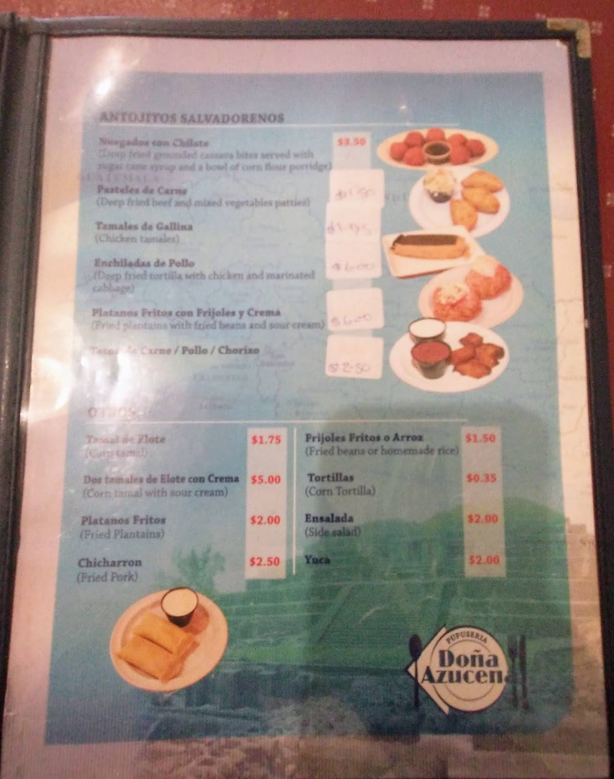 Menu at Pupuseria Dona Azucena restaurant, Woodbridge