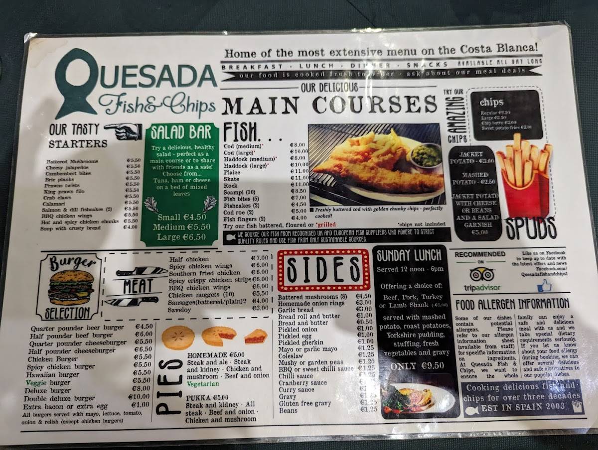 Menu at Quesada Fish and Chips restaurant, Quesada