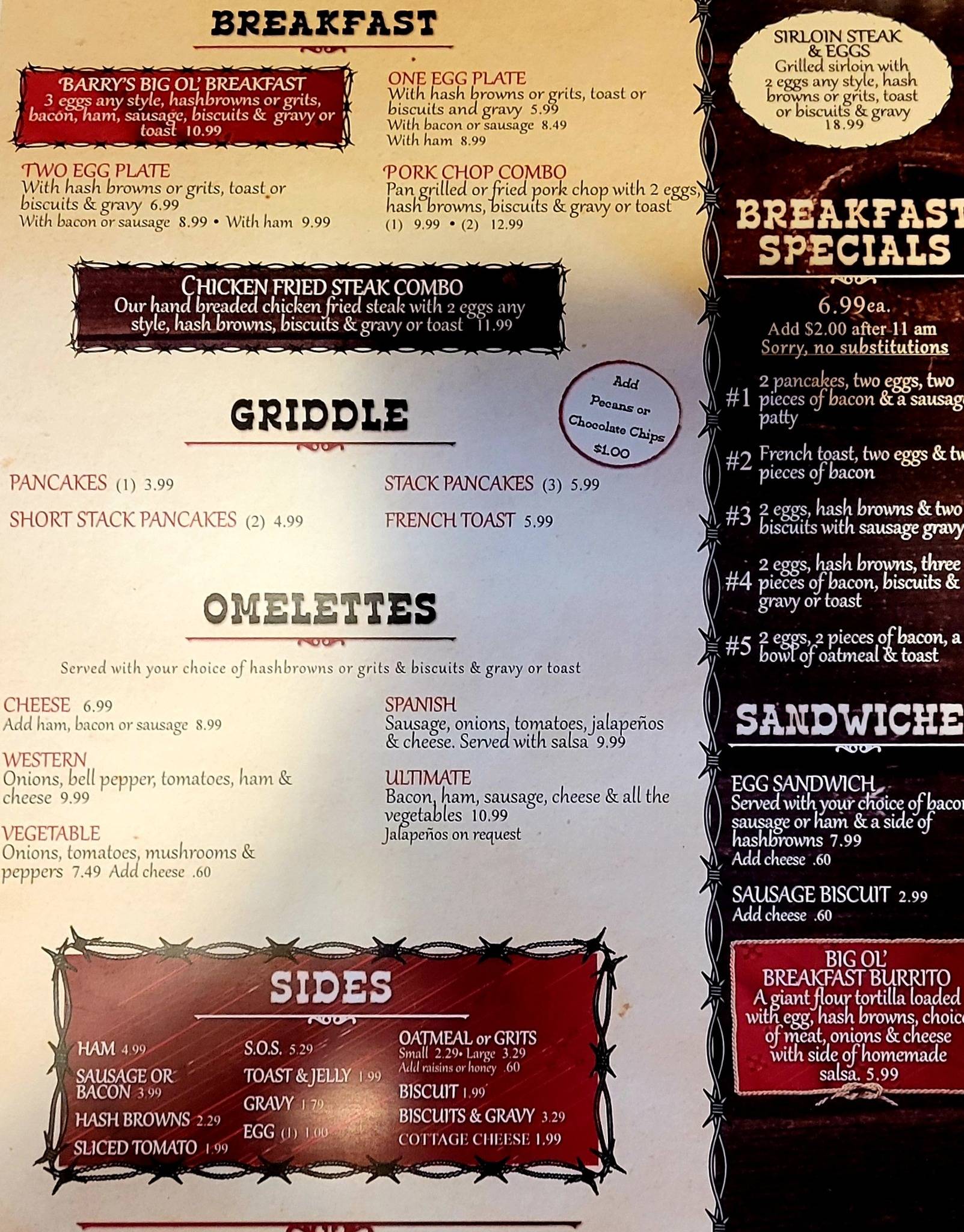 Menu at R&K Cafe II, Cleburne