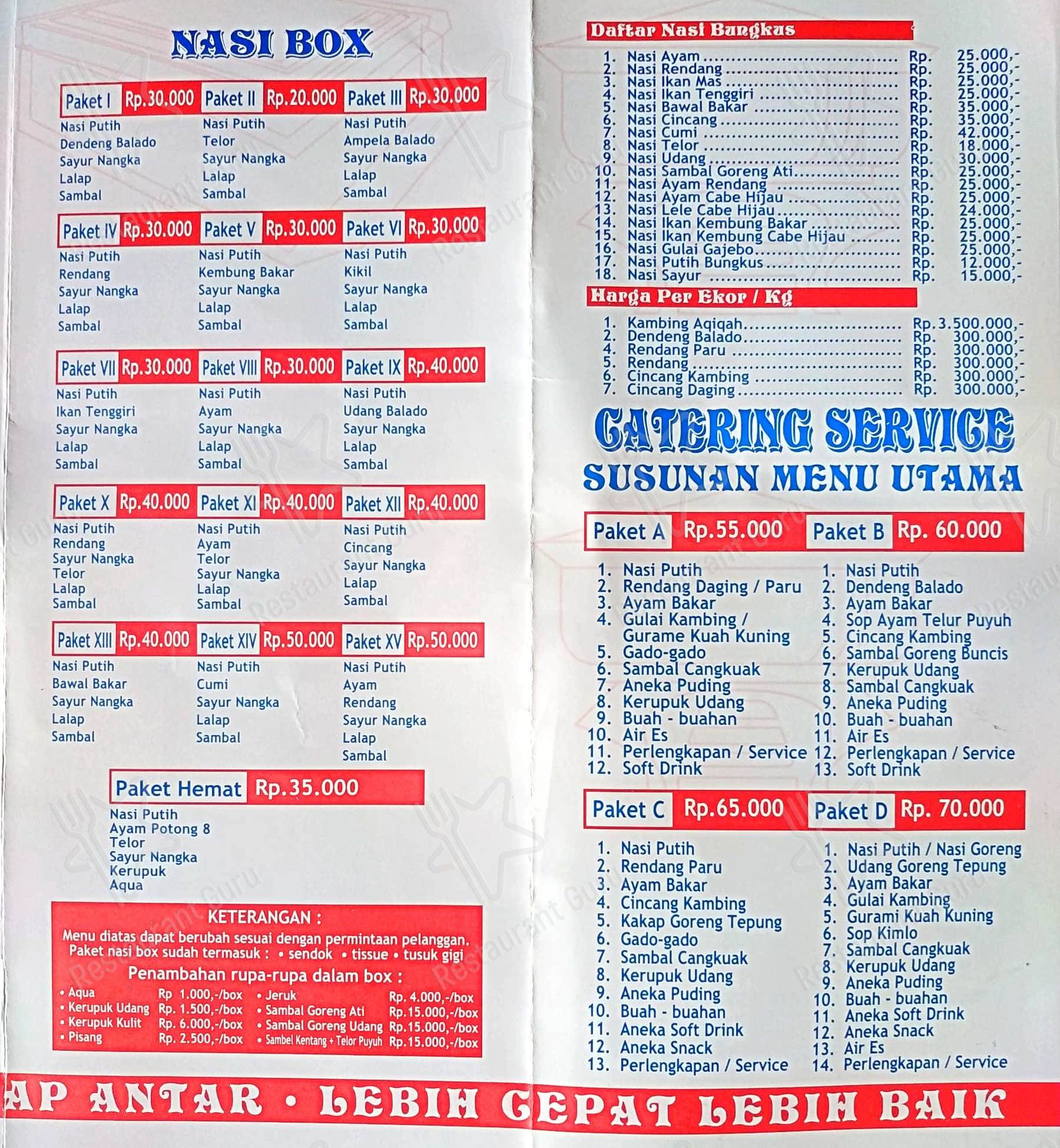 Menu at RM Sederhana restaurant, Jakarta, QRQC+WMC