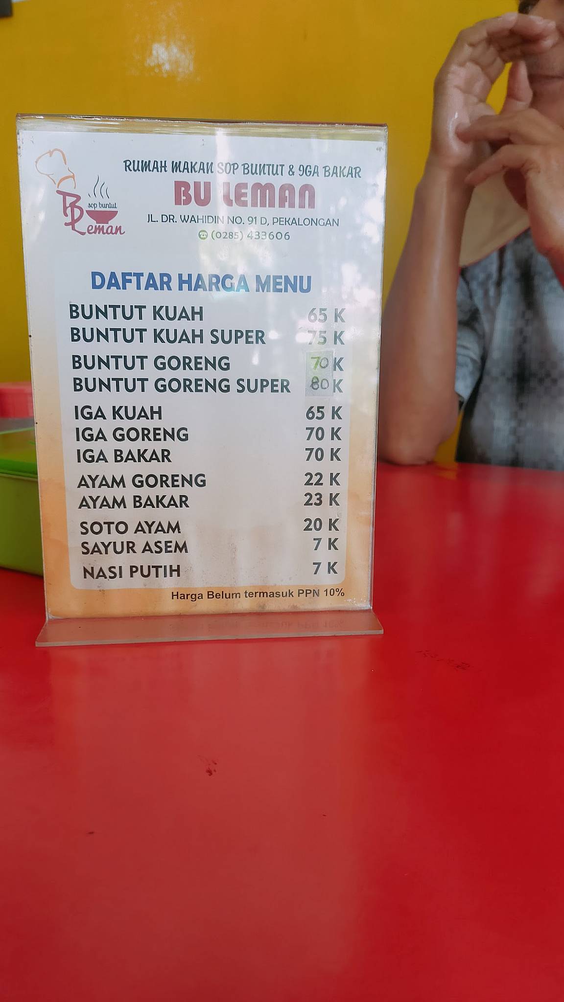 Carta del restaurante RM Sop Buntut Bu Leman, Pekalongan