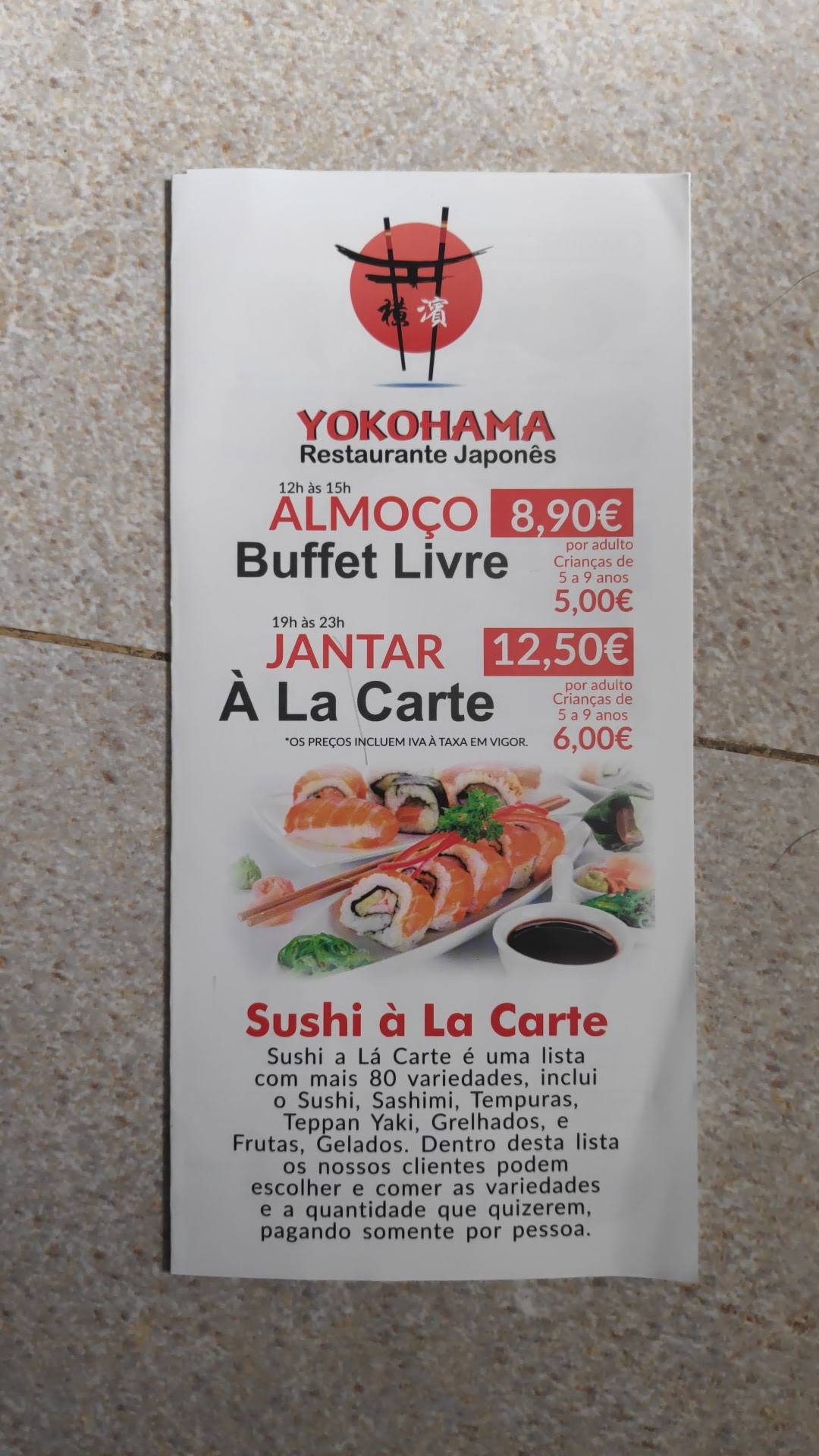 Menu em Restaurante Japonês - YOKOHAMA, Leiria