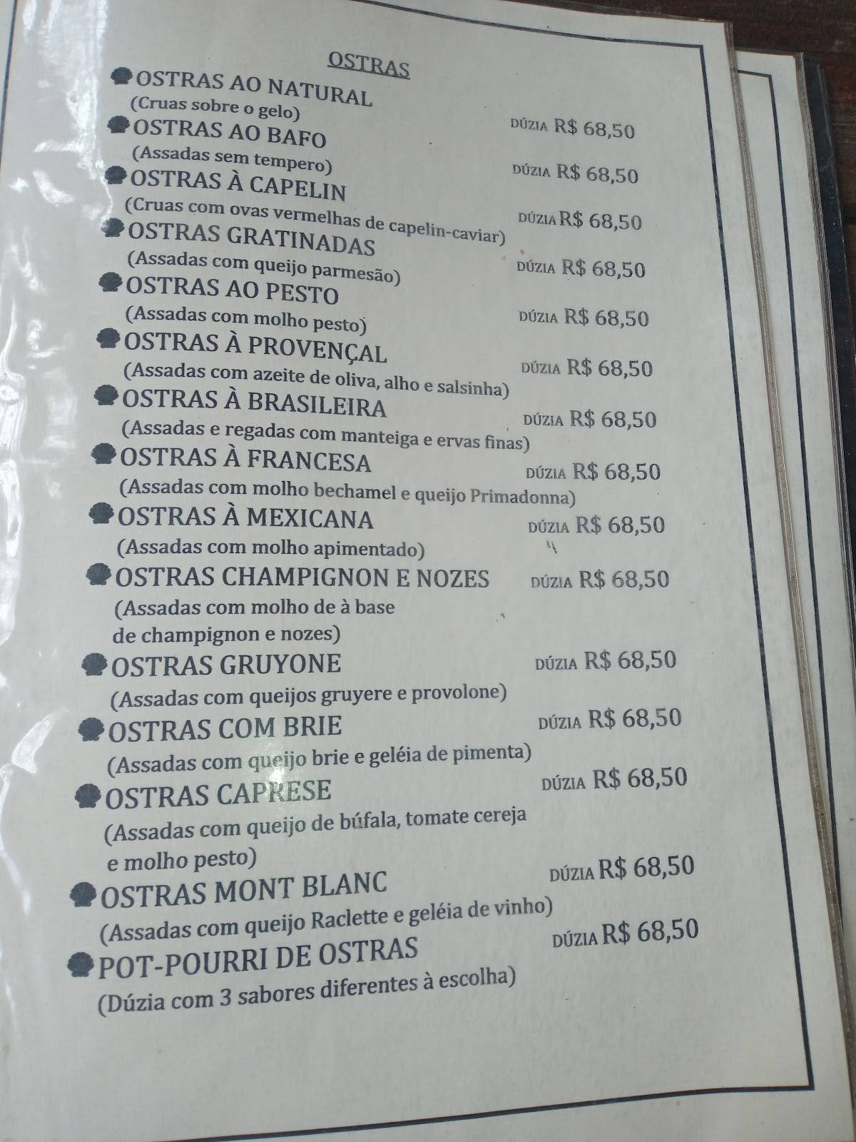 Menu em Restaurante Ostra Viva, Guaratuba