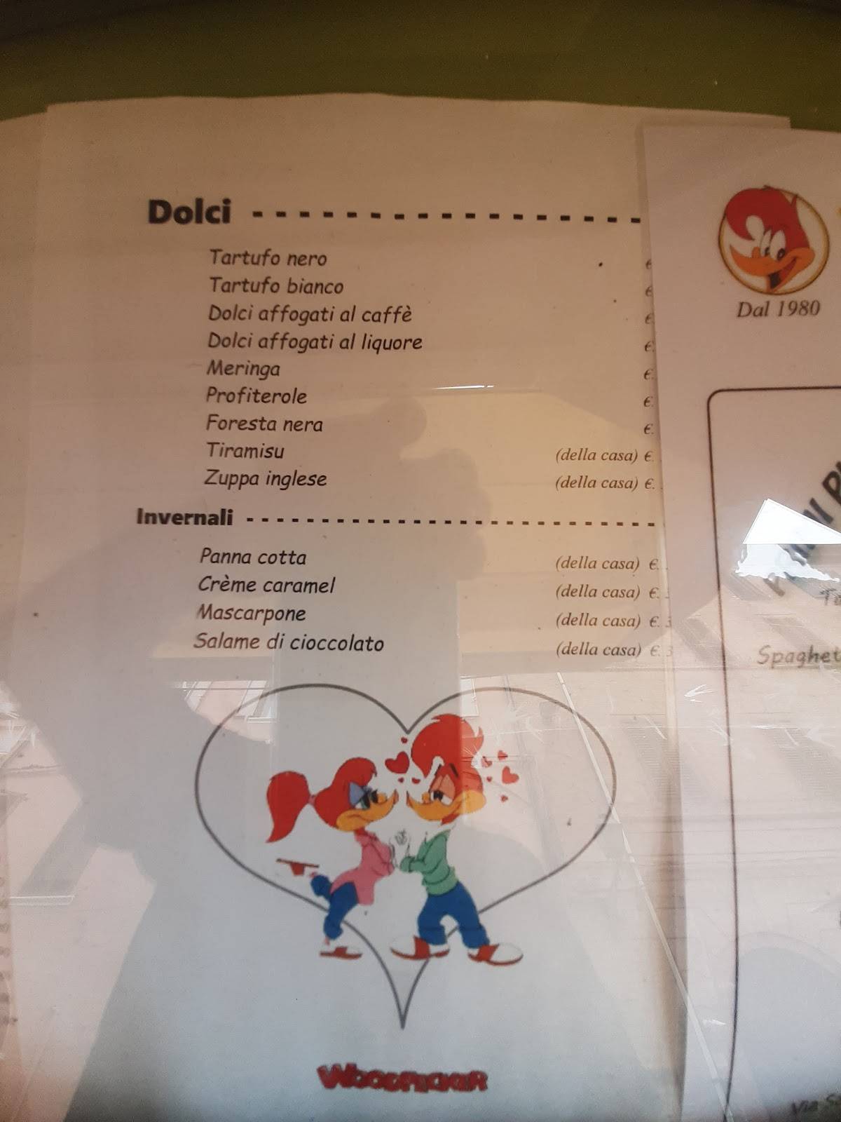 Menu at Ristorante Pizzeria Woodpecker, Ferrara