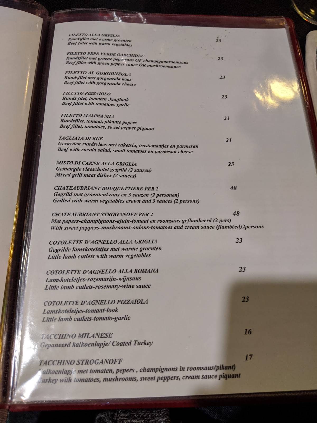 Menu at Restaurant Roma Antwerpen, Antwerp, Statiestraat 19