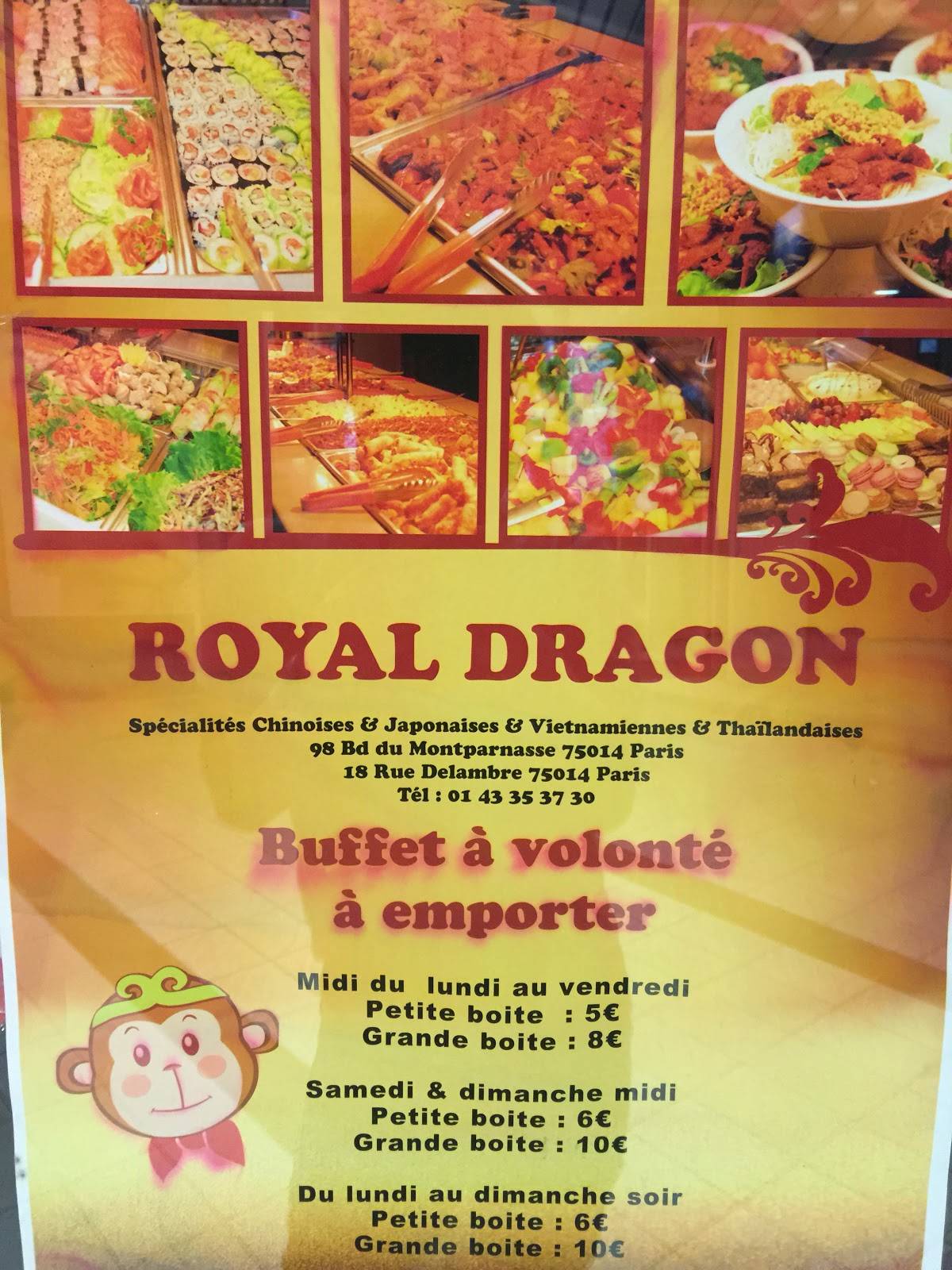 Menu au Royal Dragon restaurant, Paris, 98 boulevard du Montparnasse