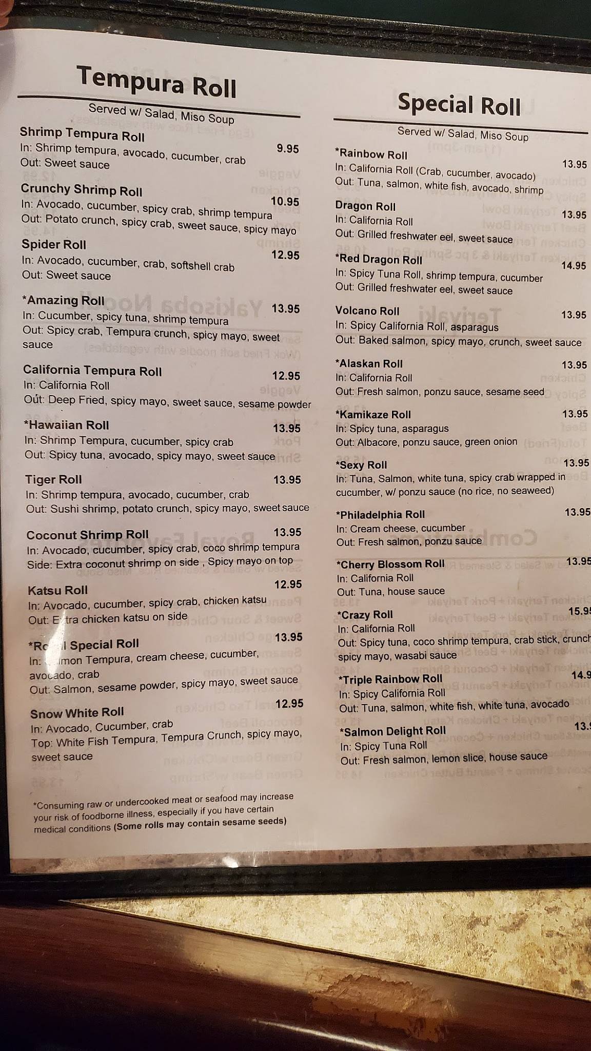 Menu at Royal Sushi & Teriyaki restaurant, Chehalis