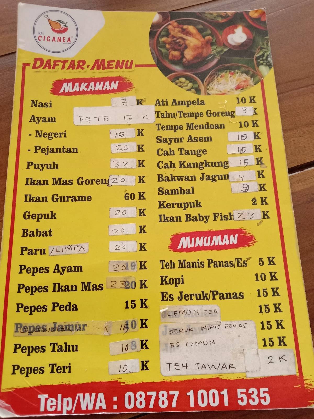 Carta del restaurante Rumah Makan Sunda Ciganea Fatmawati, Yakarta