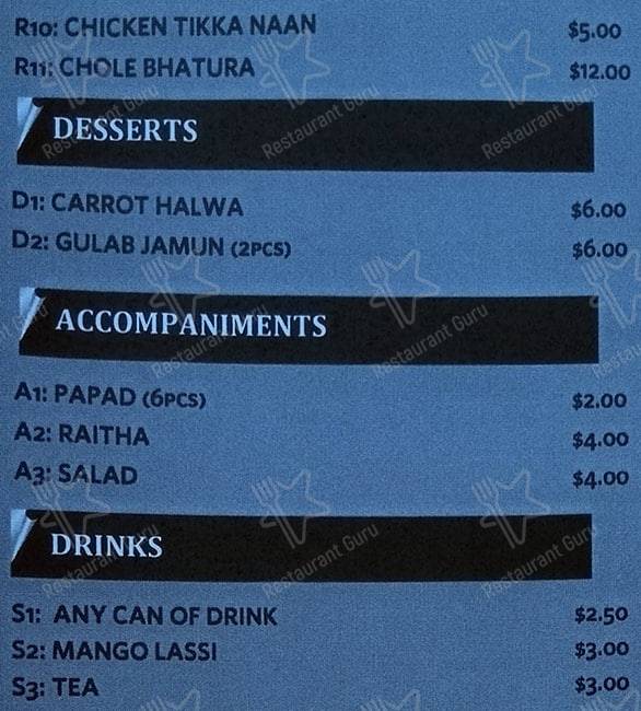 Menu at Saina Indian Restaurant, Preston