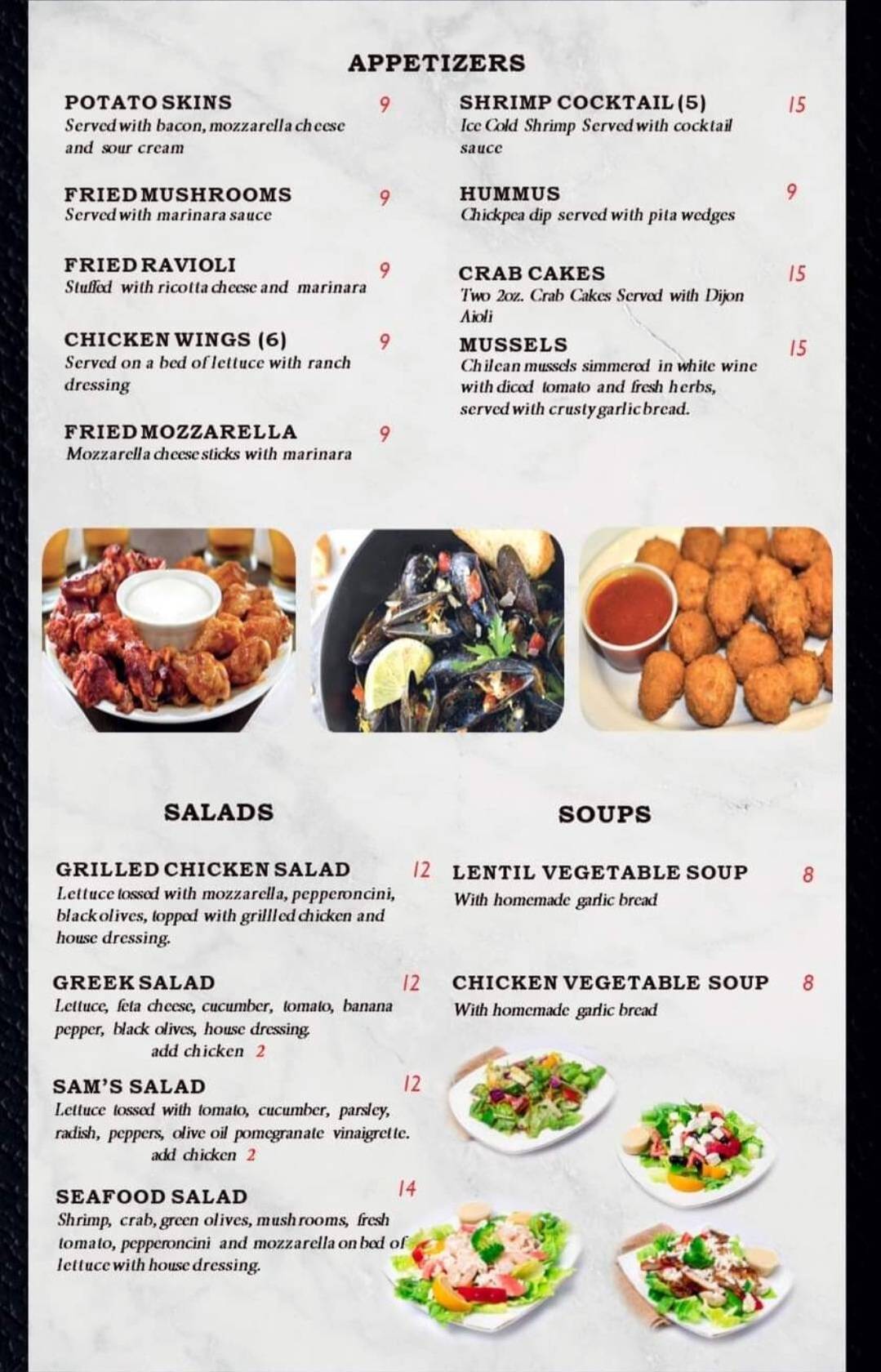 Menu at Sam's Ristorante restaurant, Defiance