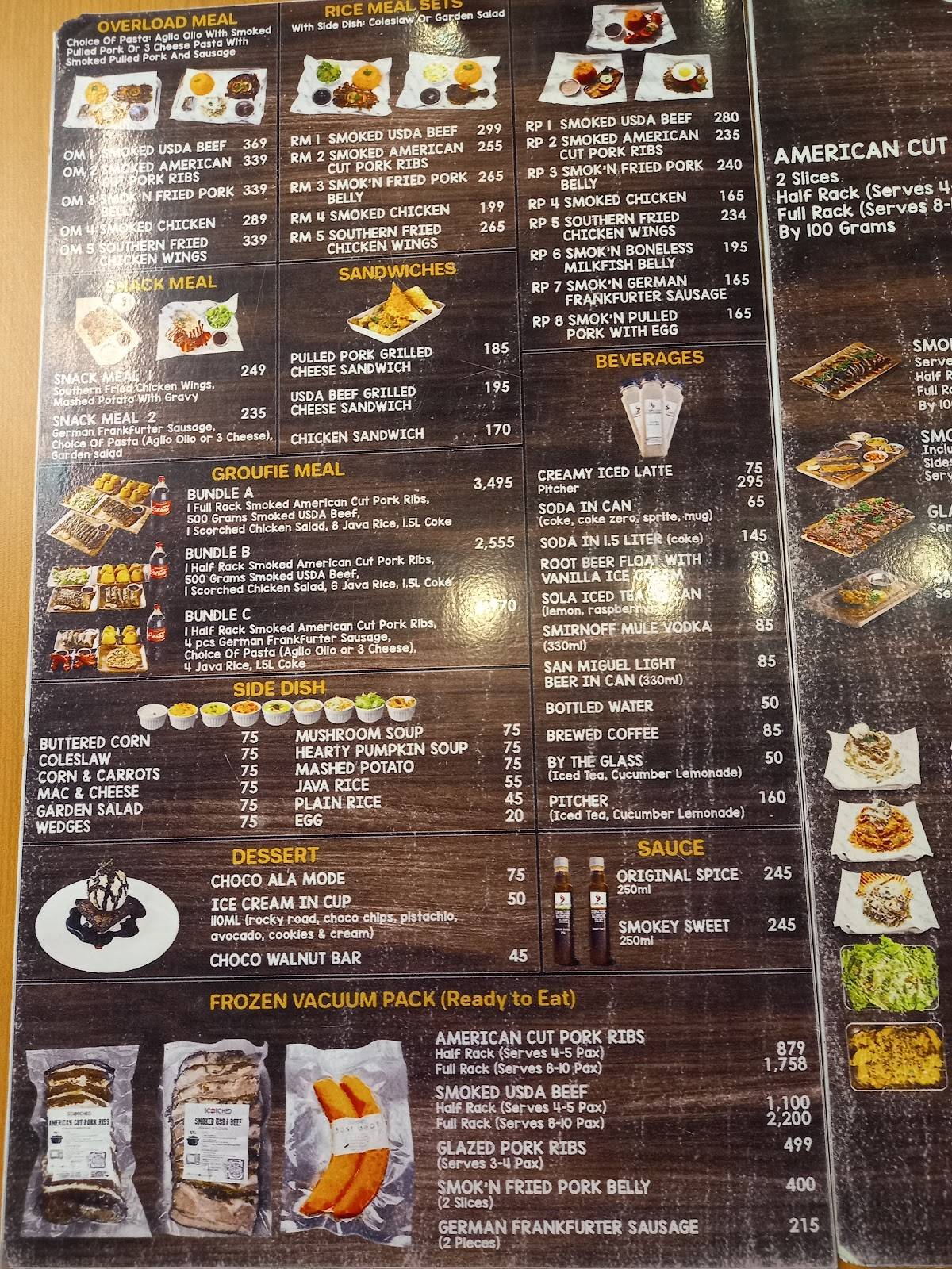 Menu at Scorched Smokehouse restaurant, Tanza