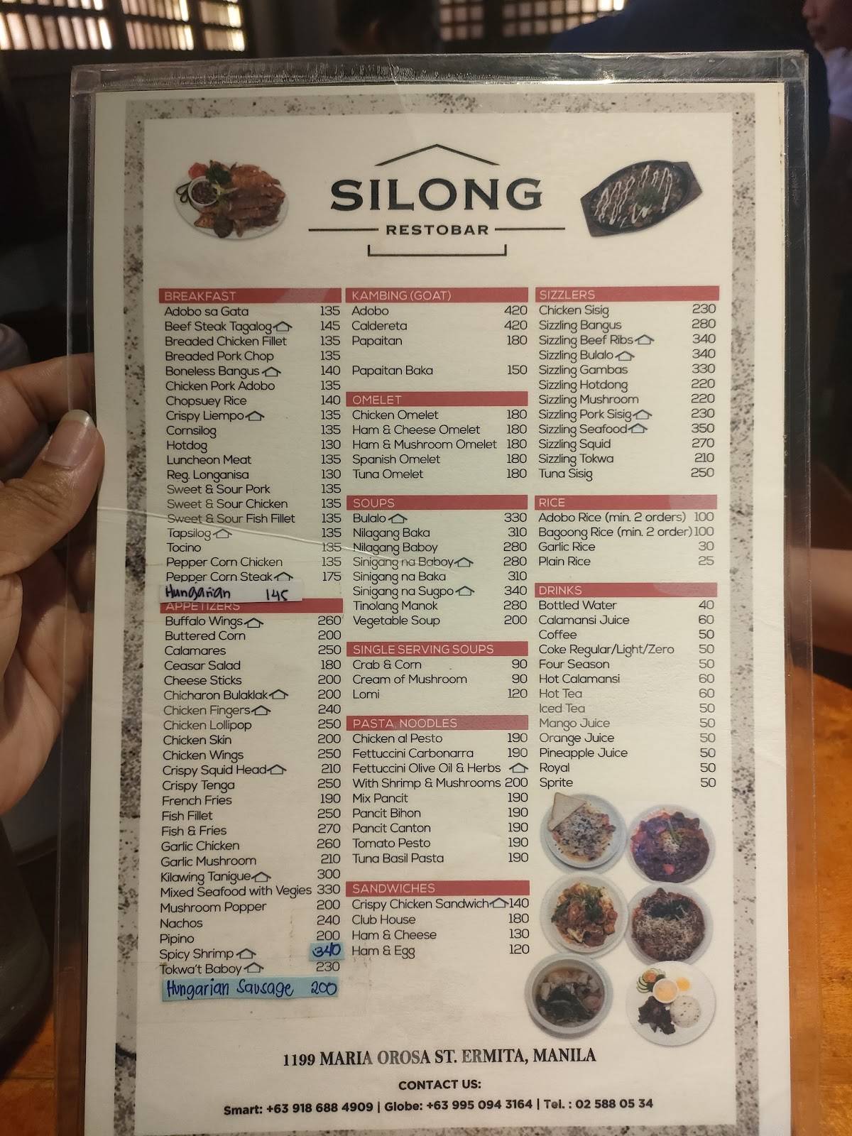 Menu at Silong Restobar, Manila, Ma. Orosa St