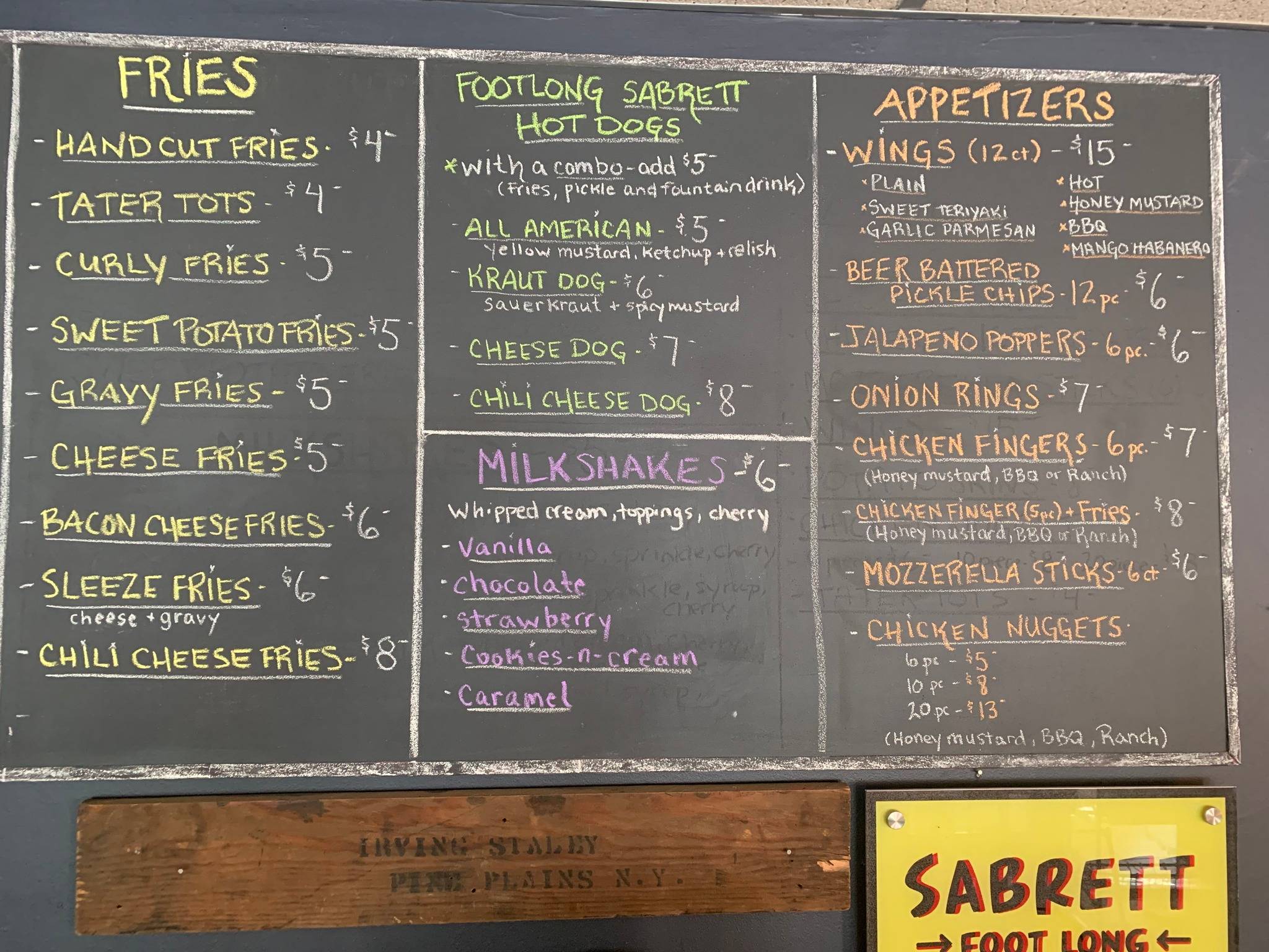 Menu at Spud Shack restaurant, Pine Plains