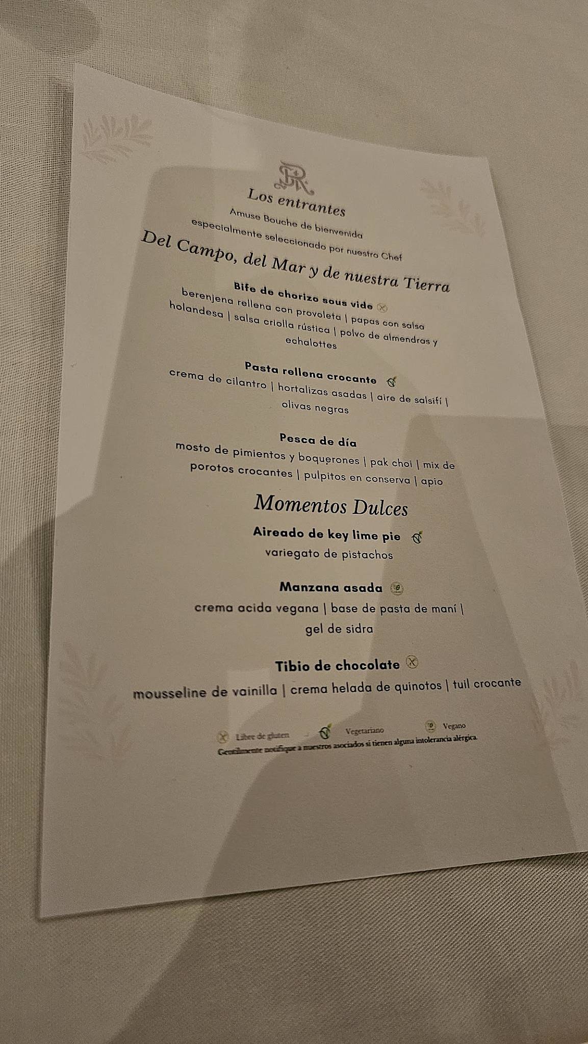 Menu at St. Regis Restaurant, Buenos Aires