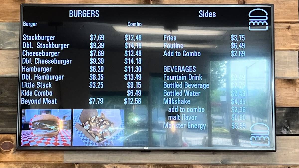 Menu at Stackburger restaurant, Sault Ste. Marie