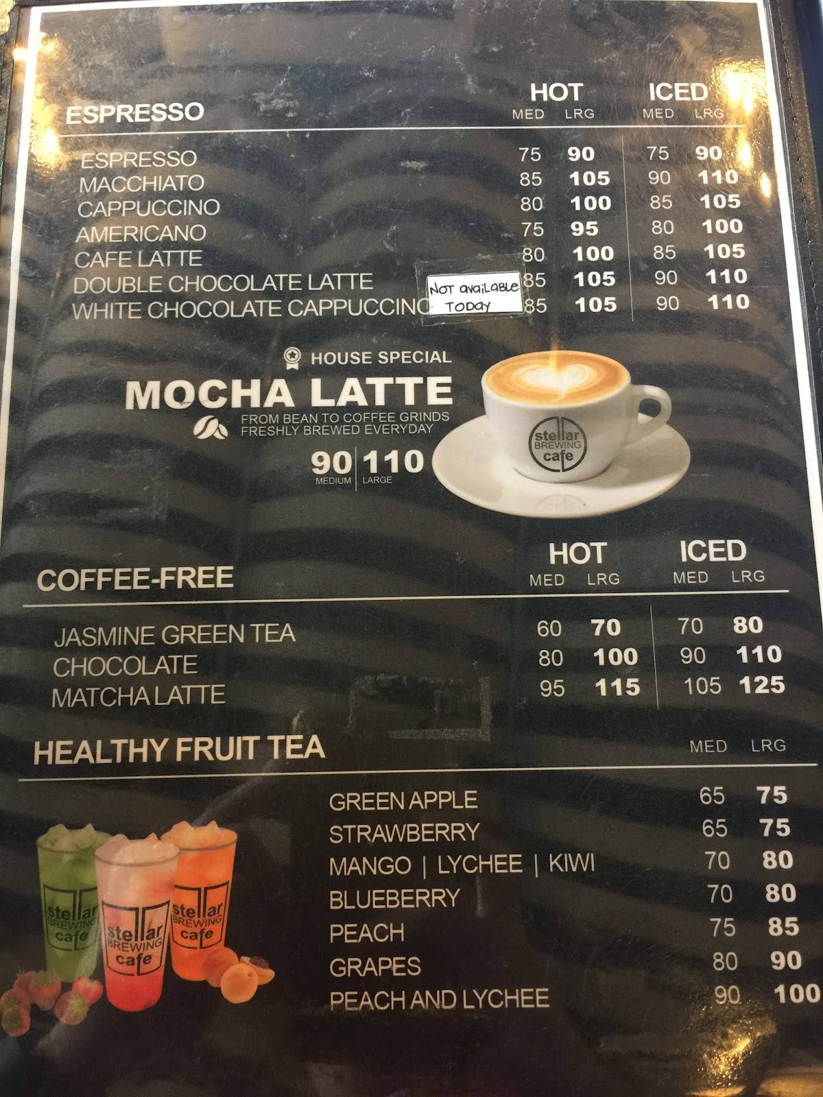 Menu at Stellar Brewing Cafe, Tagaytay, Tagaytay