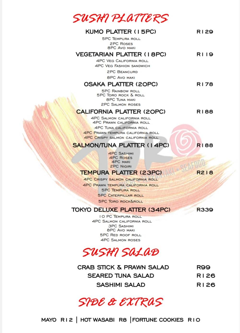 Menu at TORO Sushi, Teppanyaki & Seafood restaurant, Port Elizabeth