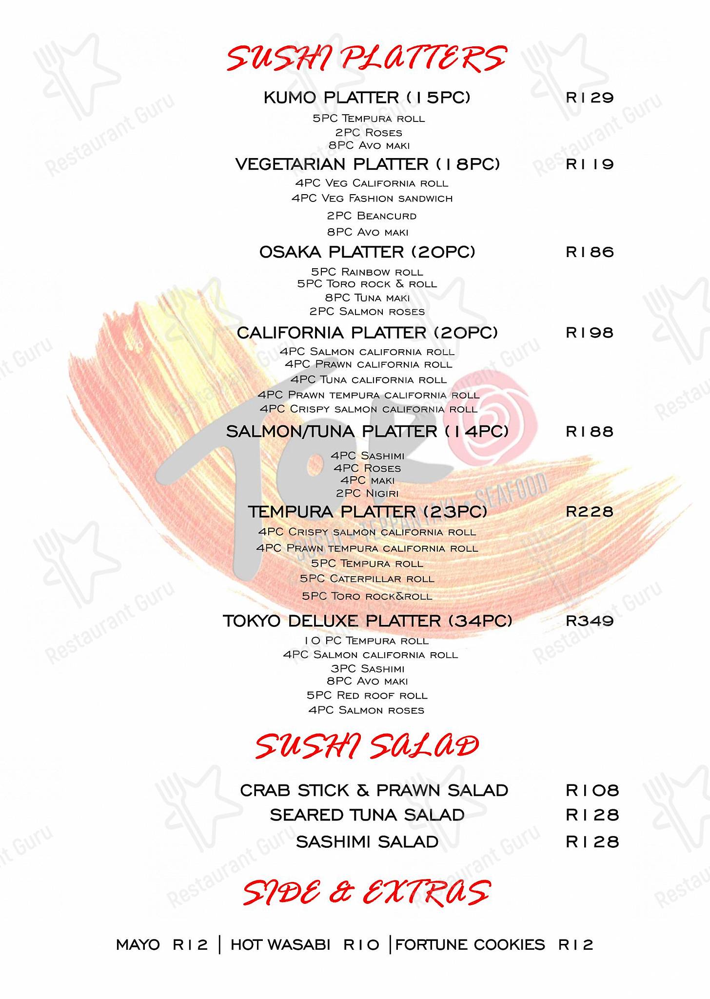 Menu at TORO Sushi, Teppanyaki & Seafood restaurant, Port Elizabeth