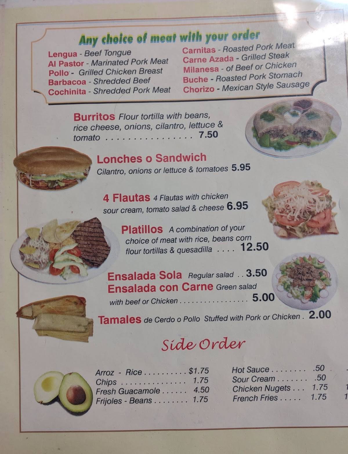 Menu at Tacos Mi Nacho restaurant, Meriden