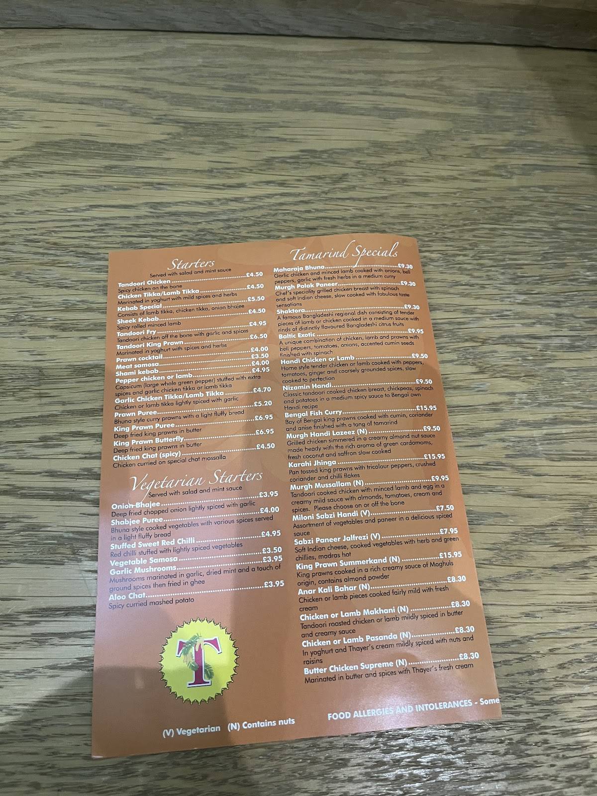Menu at Tamarind Restaurant & Bar Tredegar, Tredegar