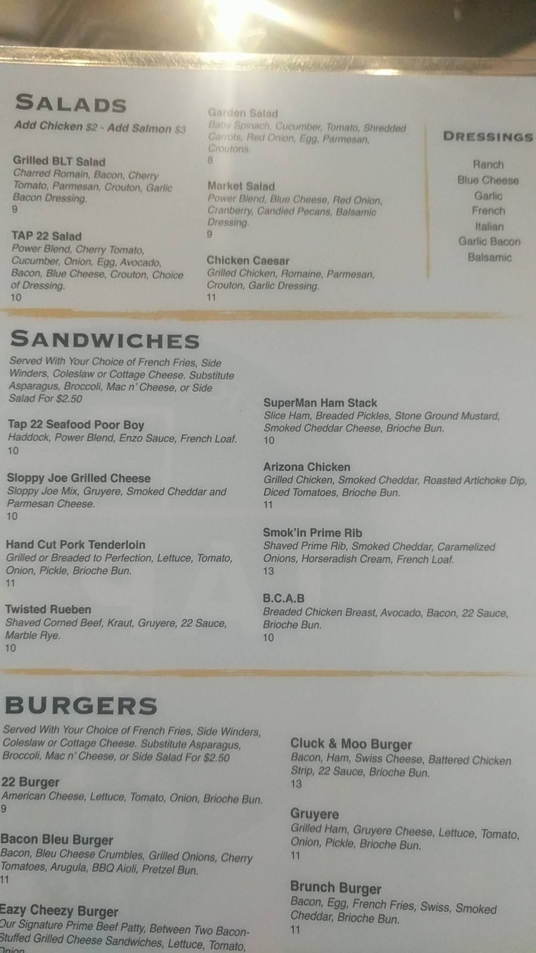 Menu at Tap 22 Grill & Bar, Silvis