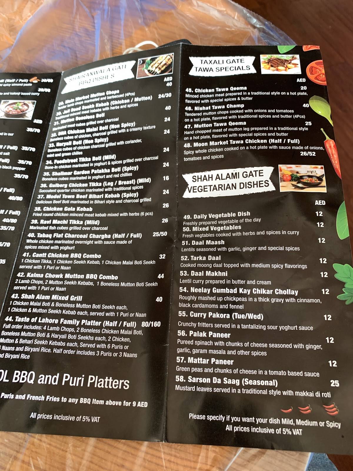 Carta del restaurante Taste of Lahore, Abu Dabi