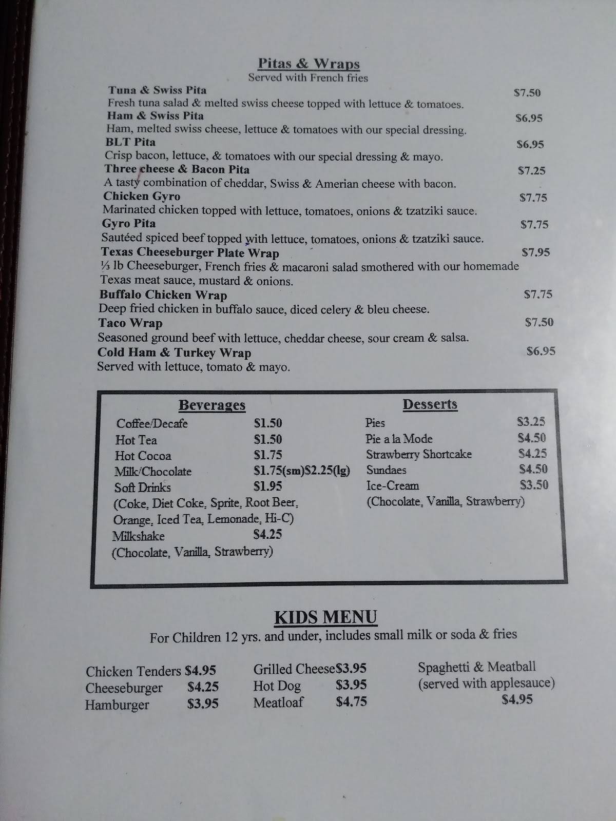 Menu at Texas Cafe, Hornell