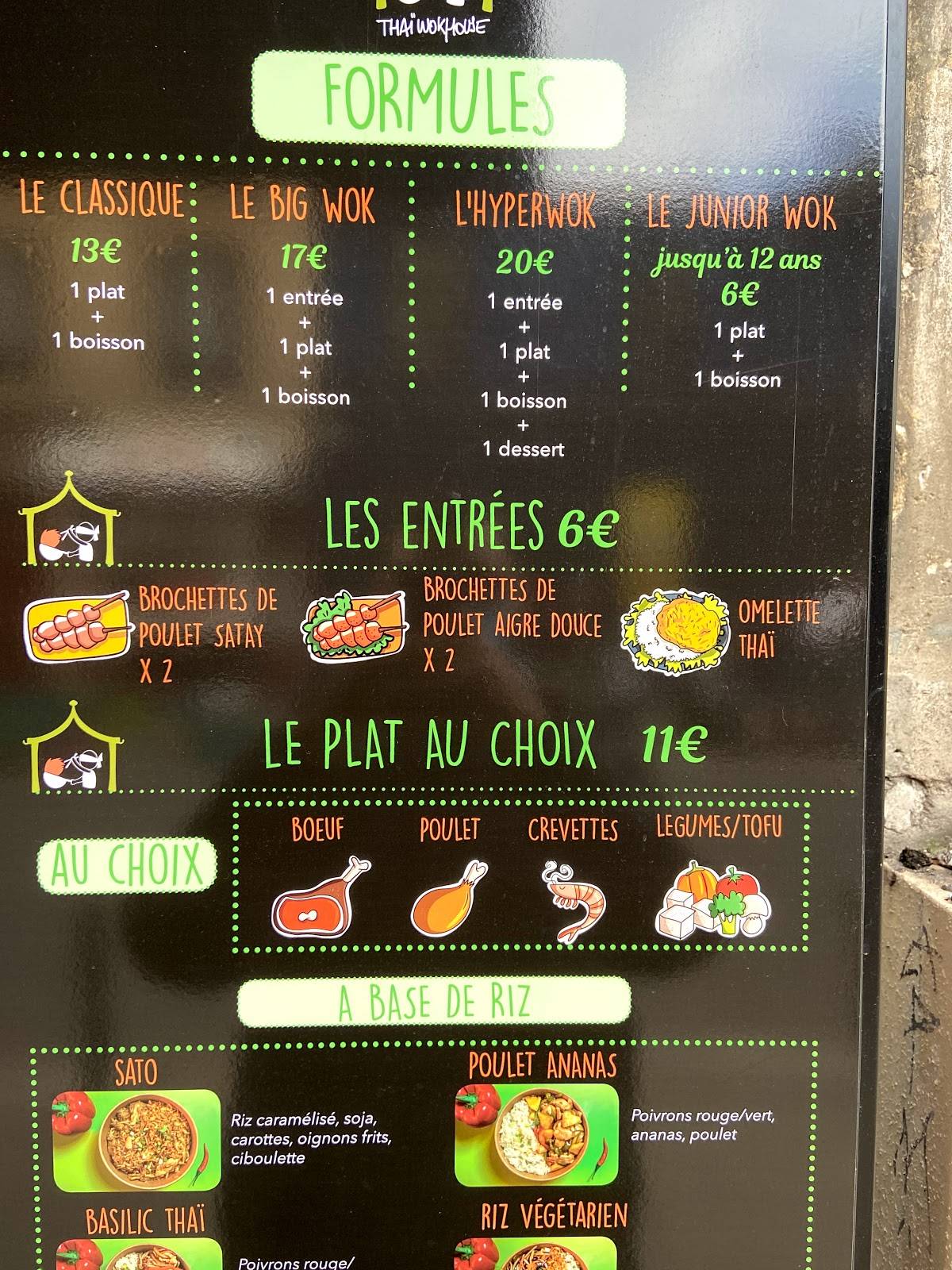 Menu au Thaï Wok House restaurant, Paris