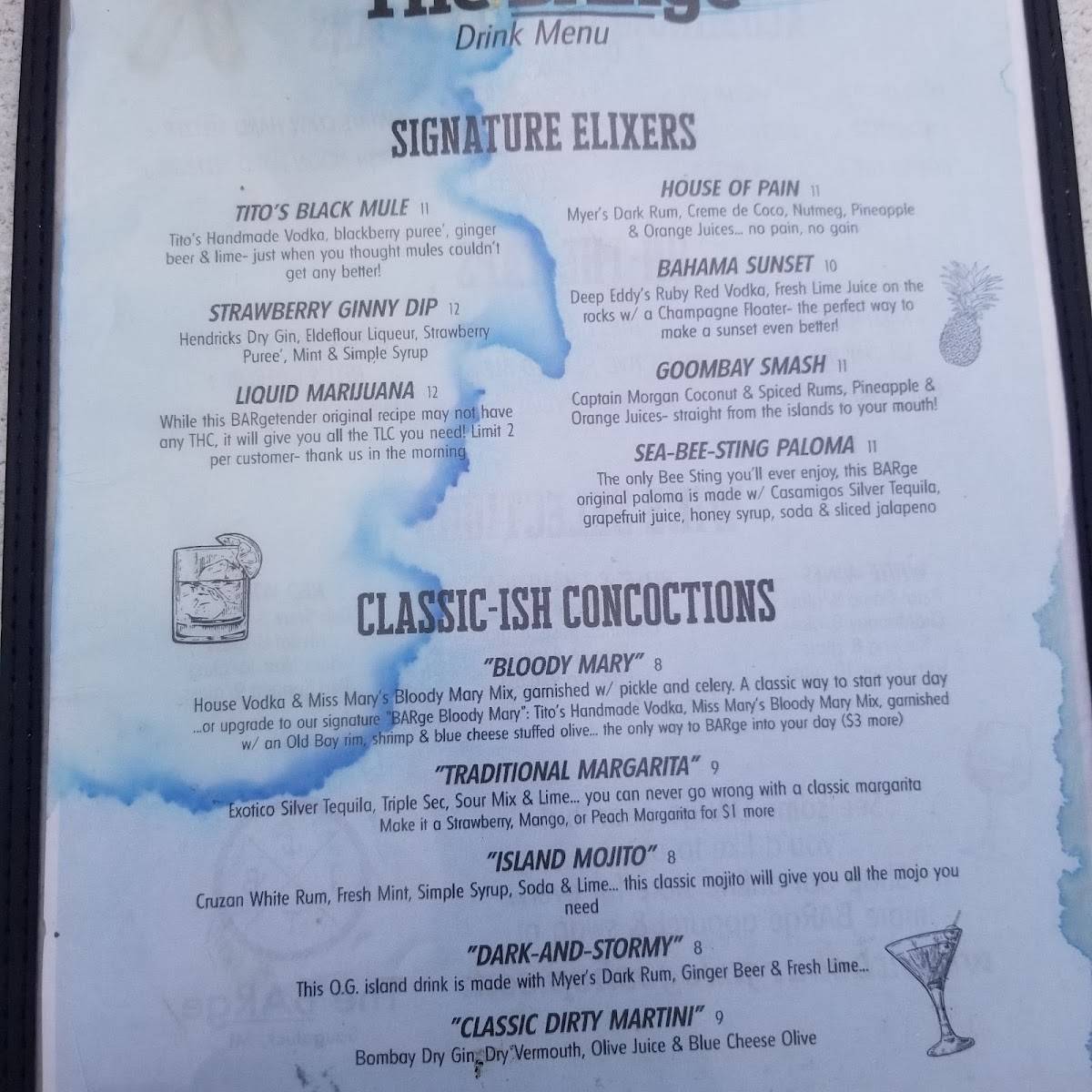 Menu at The BARge, Saugatuck