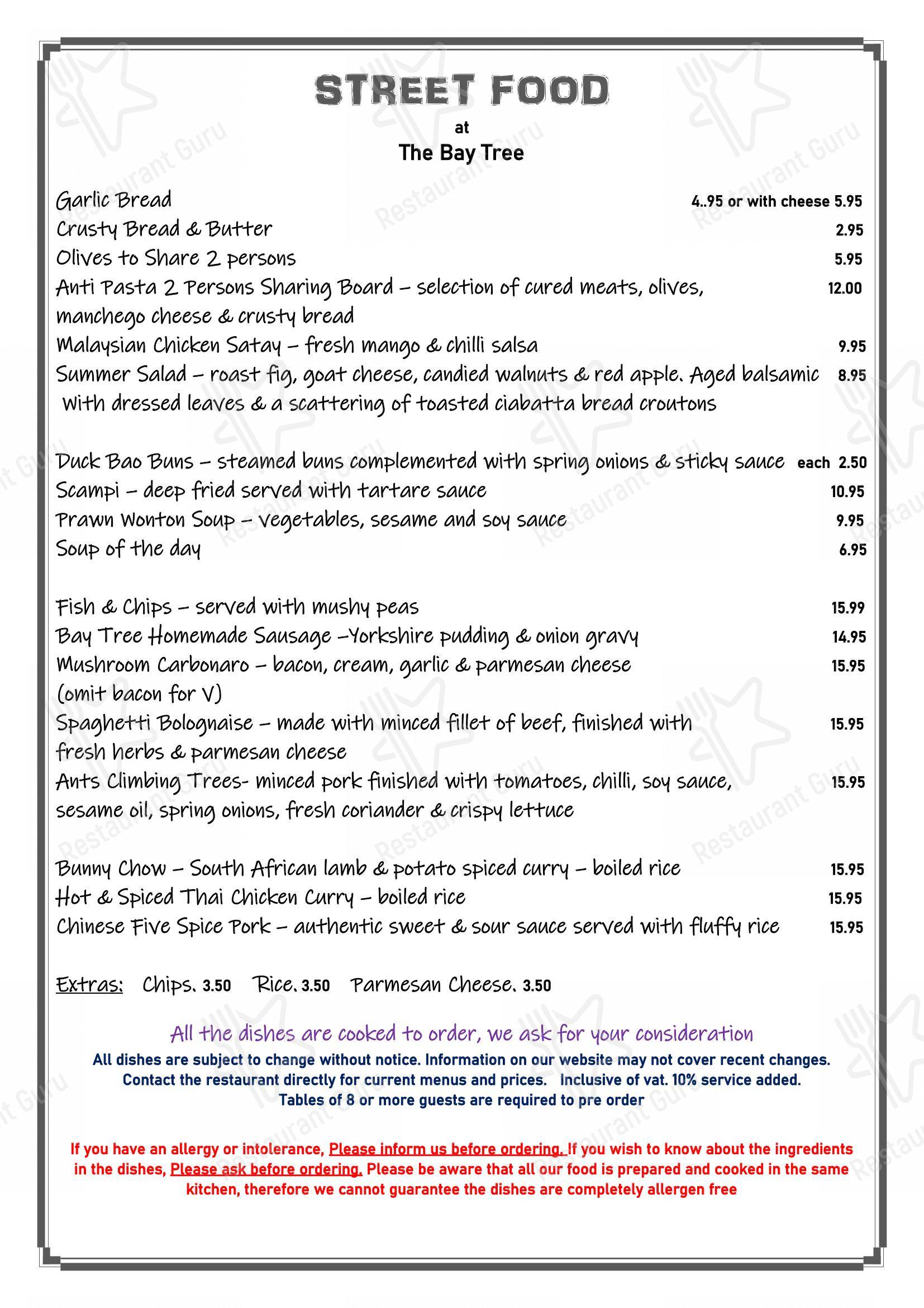 Menu at The Bay Tree Restaurant Ltd, Derby