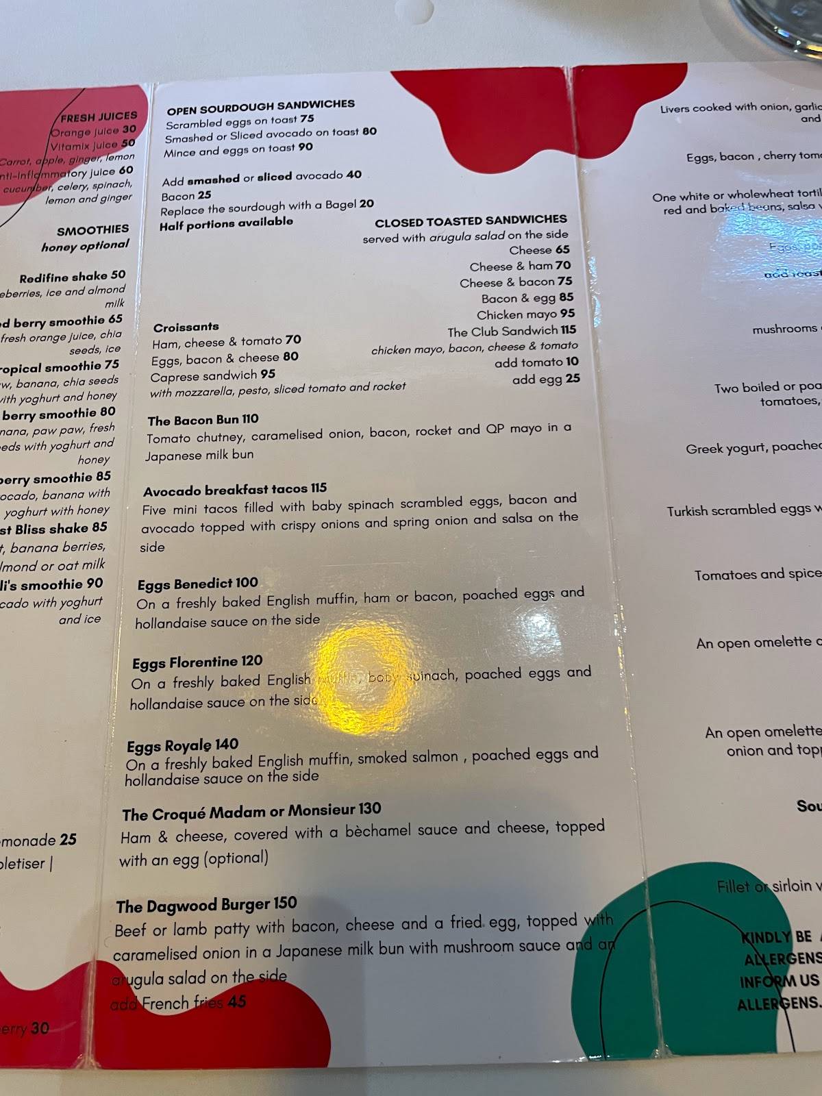 Menu at The Breakfast Room restaurant, Durban