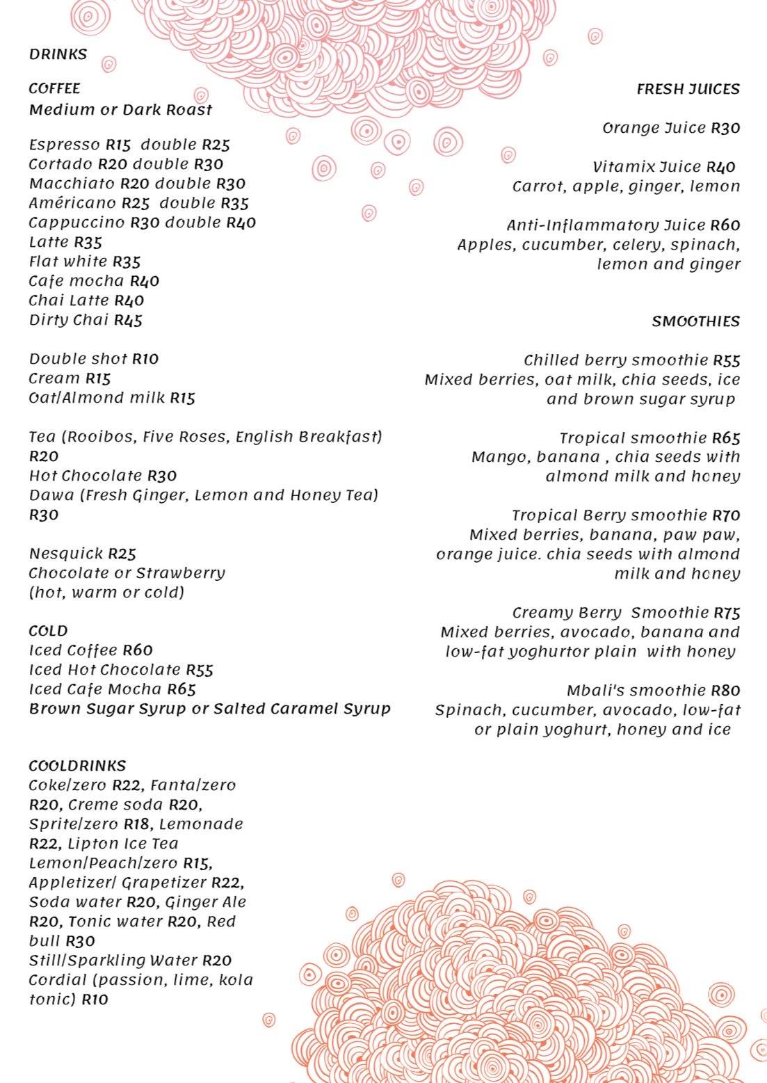 Menu at The Breakfast Room restaurant, Durban