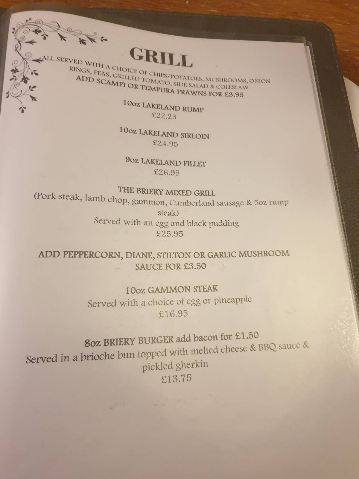 Menu at The Briery restaurant, Workington