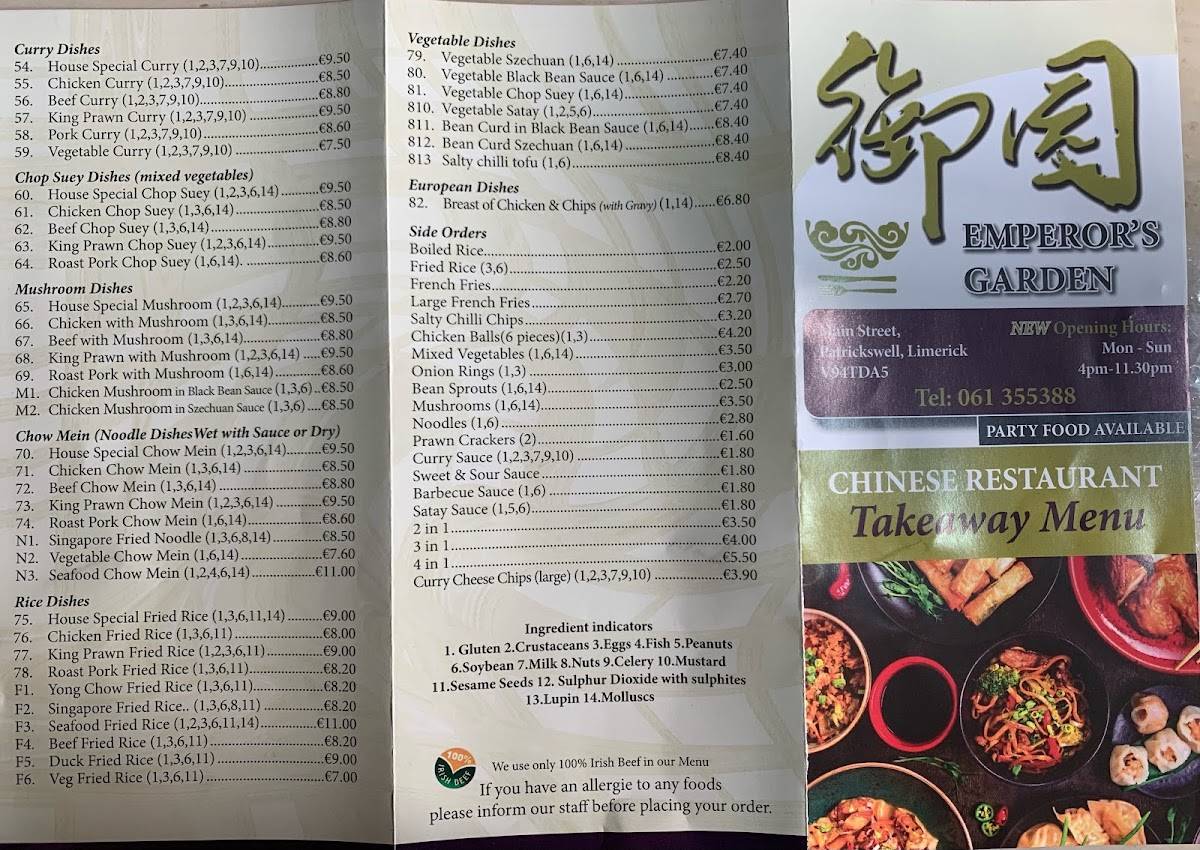 Menu at The Emperor's Garden restaurant, Patrickswell