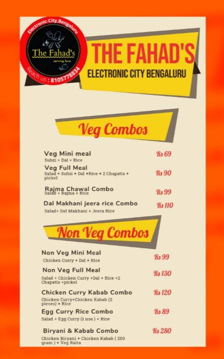 Menu at The Fahad's, Bengaluru