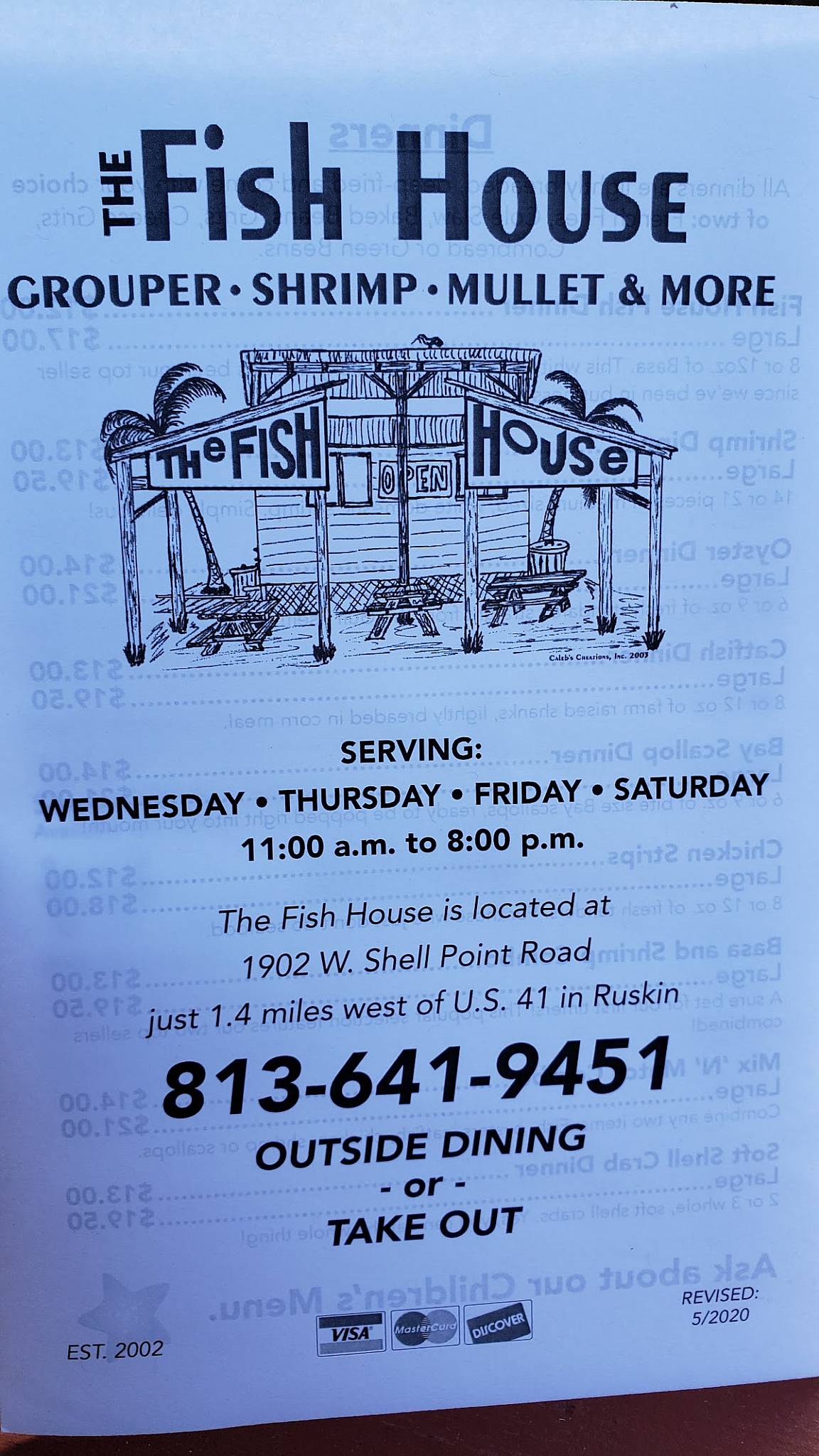 Menu at The Fish House restaurant, Ruskin, W Shell Point Rd