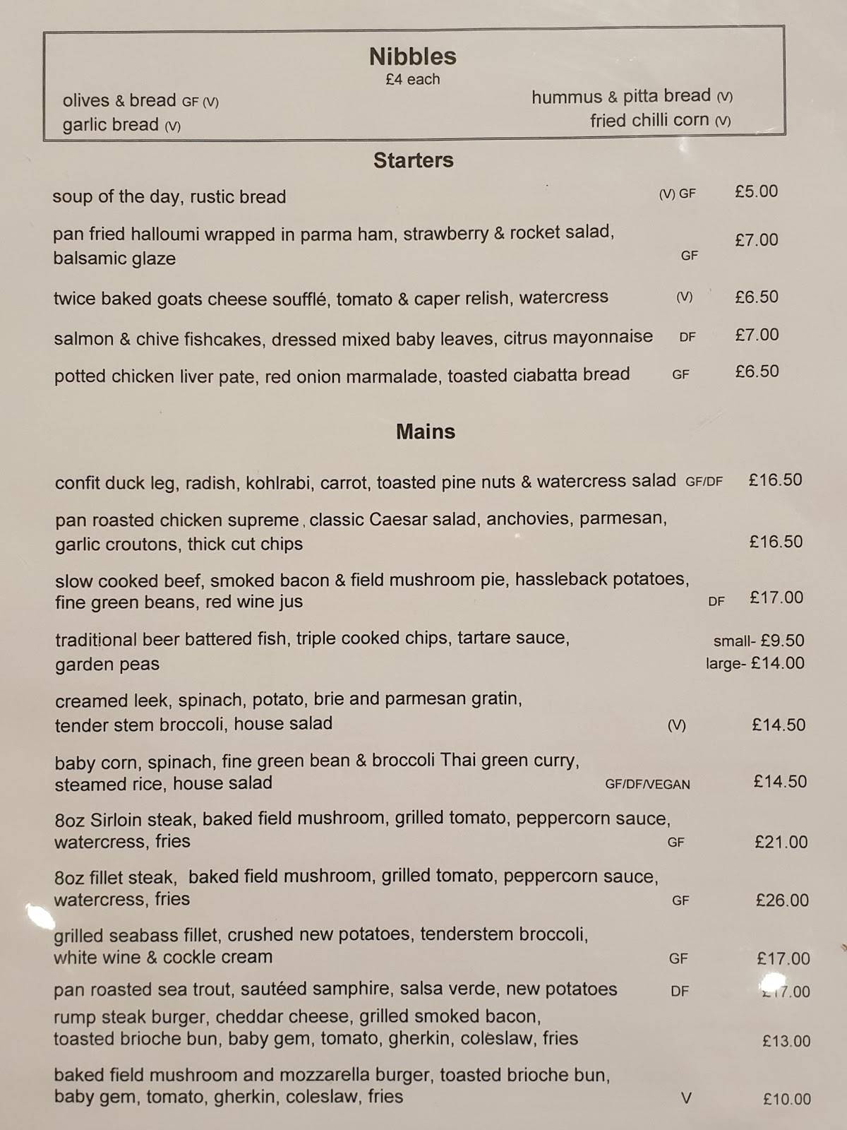 Menu at The Green Room restaurant, Colchester