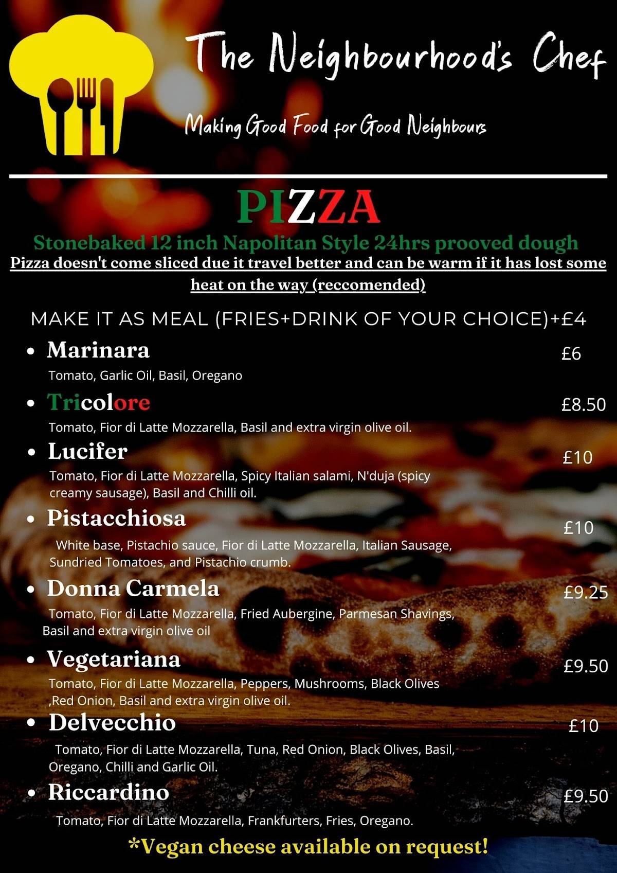 Menu at The Neighbourhood Chef restaurant, Sheffield